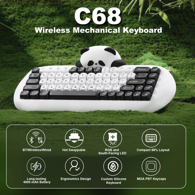 YUNZII C68 Panda Wireless Hi-Fi Mechanical Keyboard – SwitchKeys